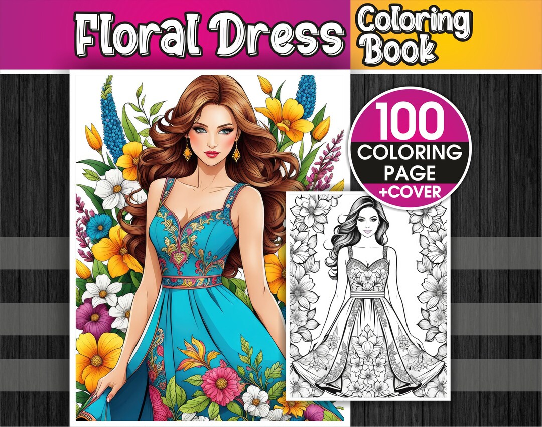 Floral Dress Coloring Book – 100 Floral Dress Coloring Pages - Instant ...