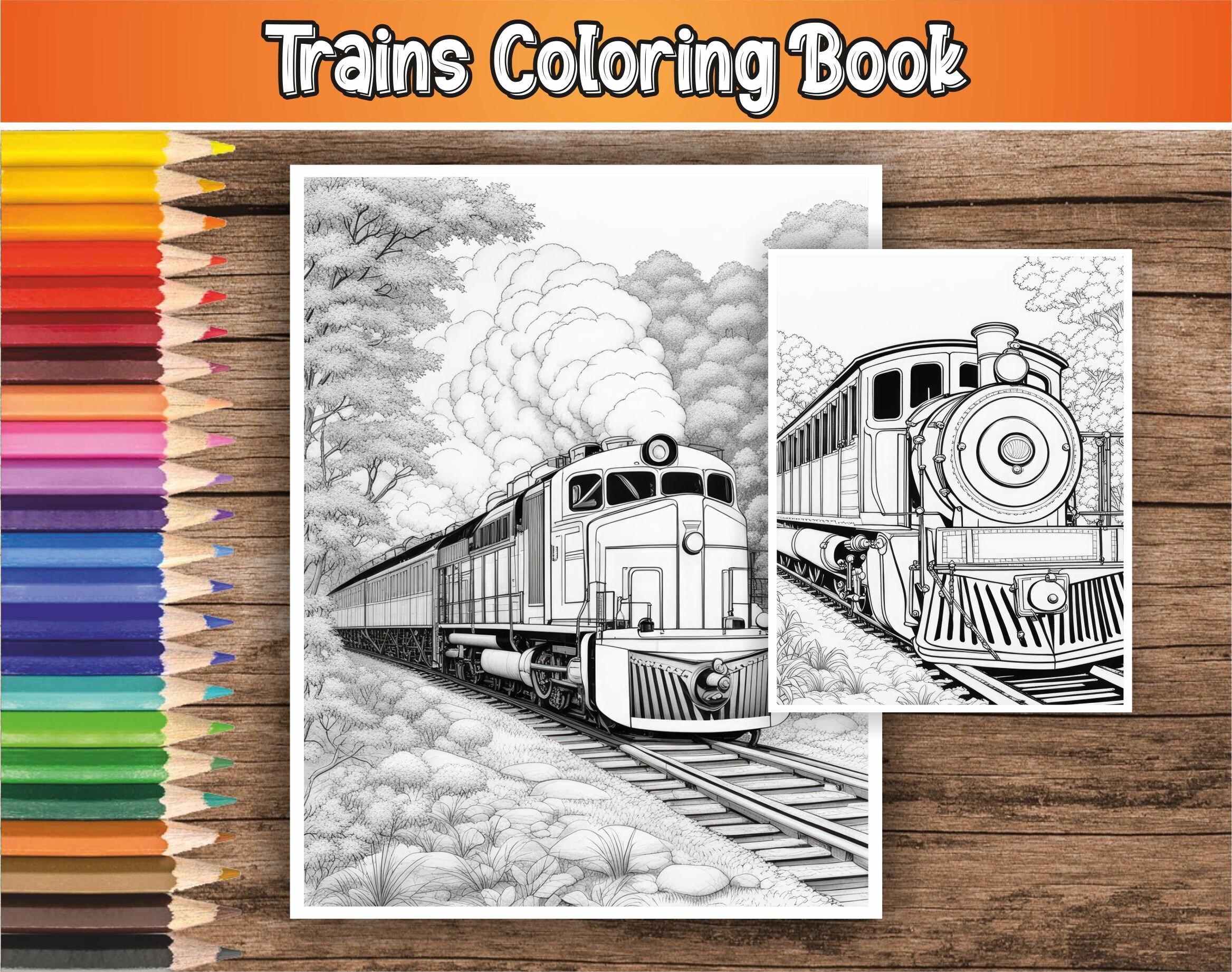 Trains Coloring Book – 60 Trains Coloring Pages for Adults & for Kids ...