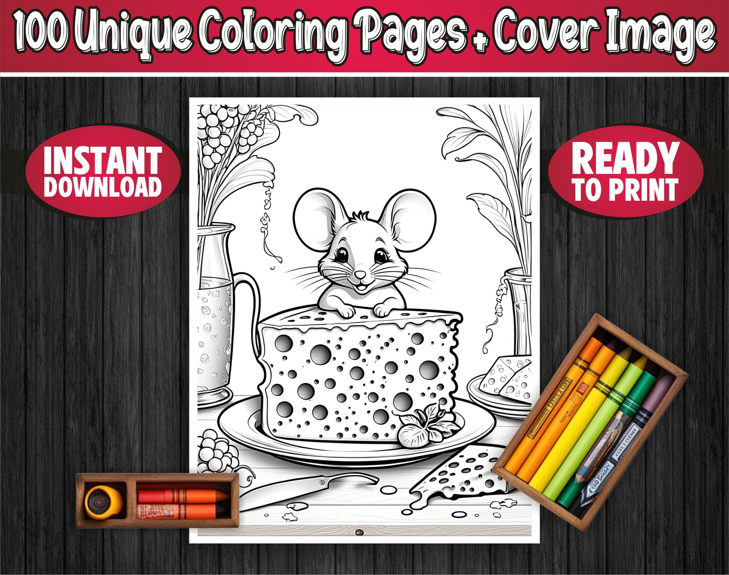 Mouse and Cheese Coloring Book 100 Mouse & Cheese Coloring Pages ...