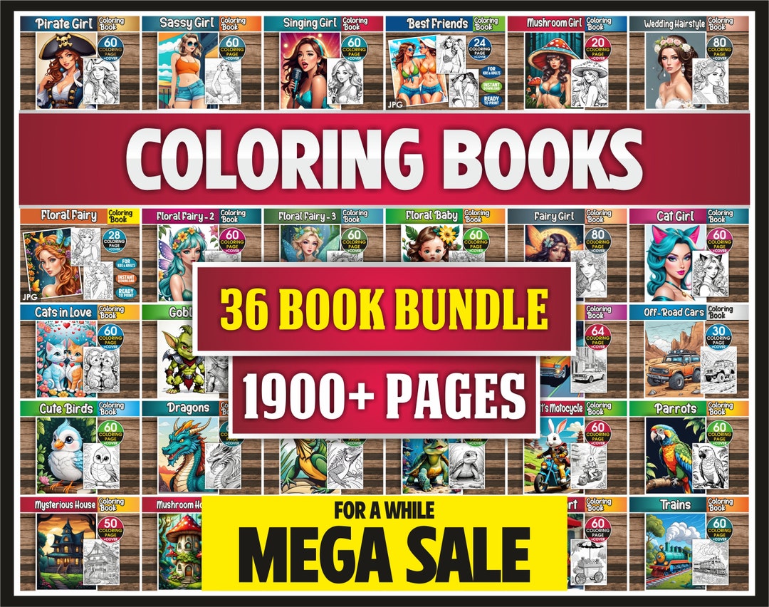 1900+ Coloring Pages – 36 Coloring Book Bundle – Coloring Books for ...