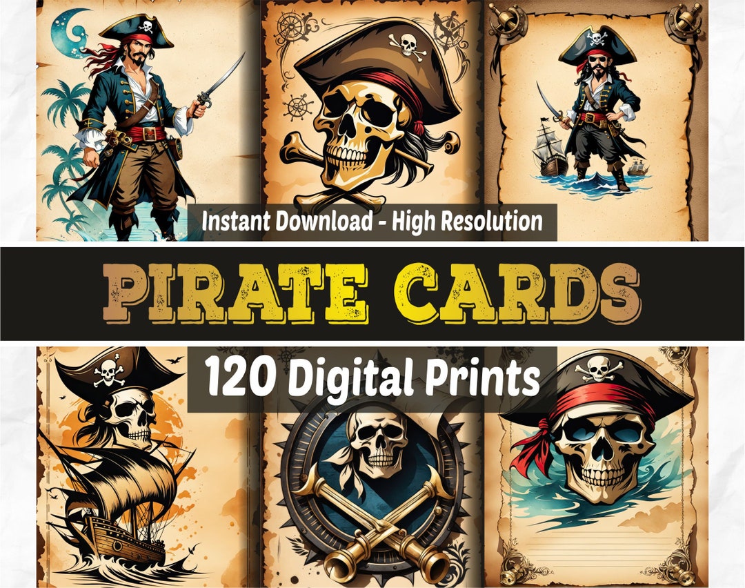 Pirate Cards - 100 Digital Prints - Digital Papers – Junk Journal ...