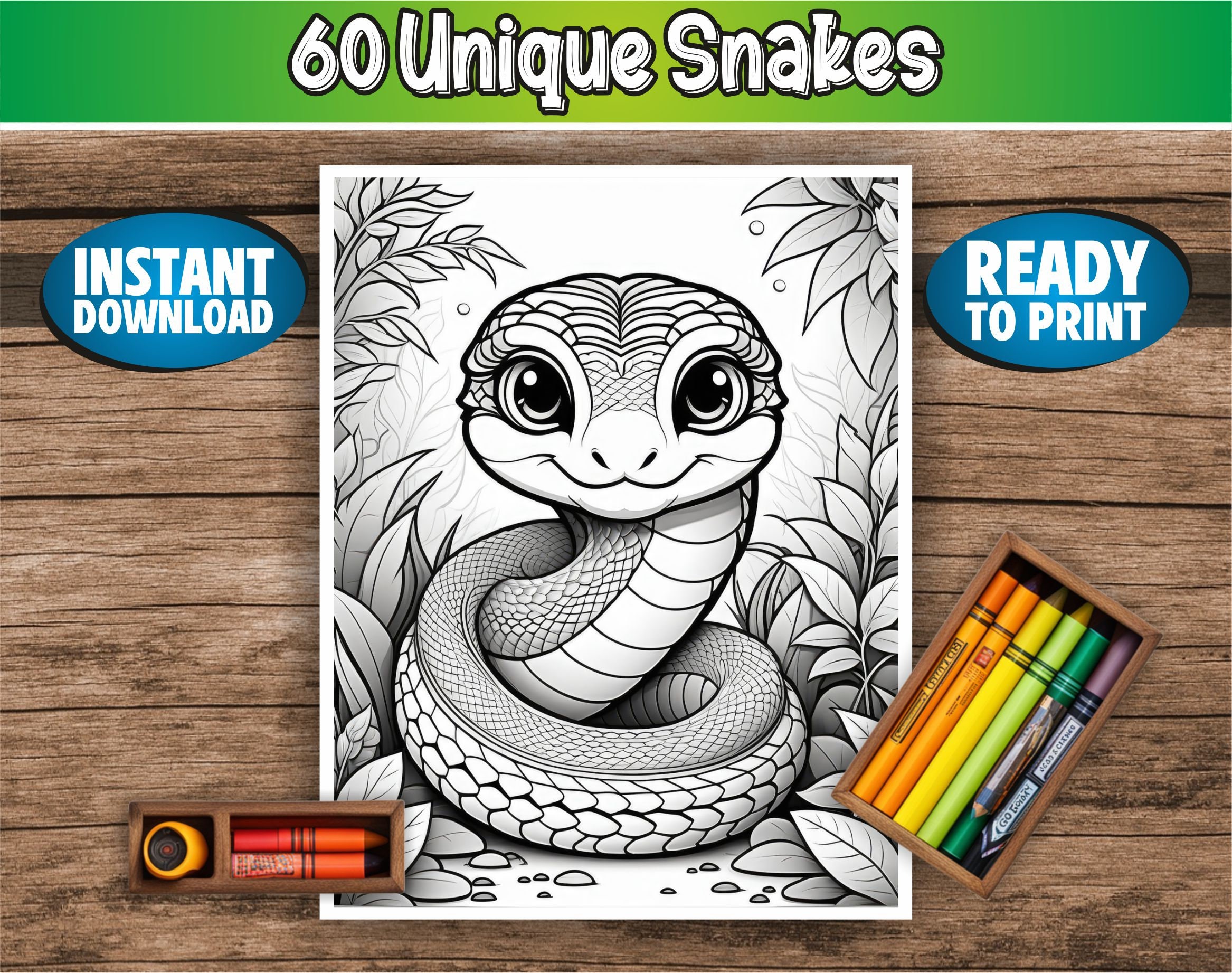 Snakes Coloring Book – 60 Snakes Coloring Pages for Adults & for Kids ...