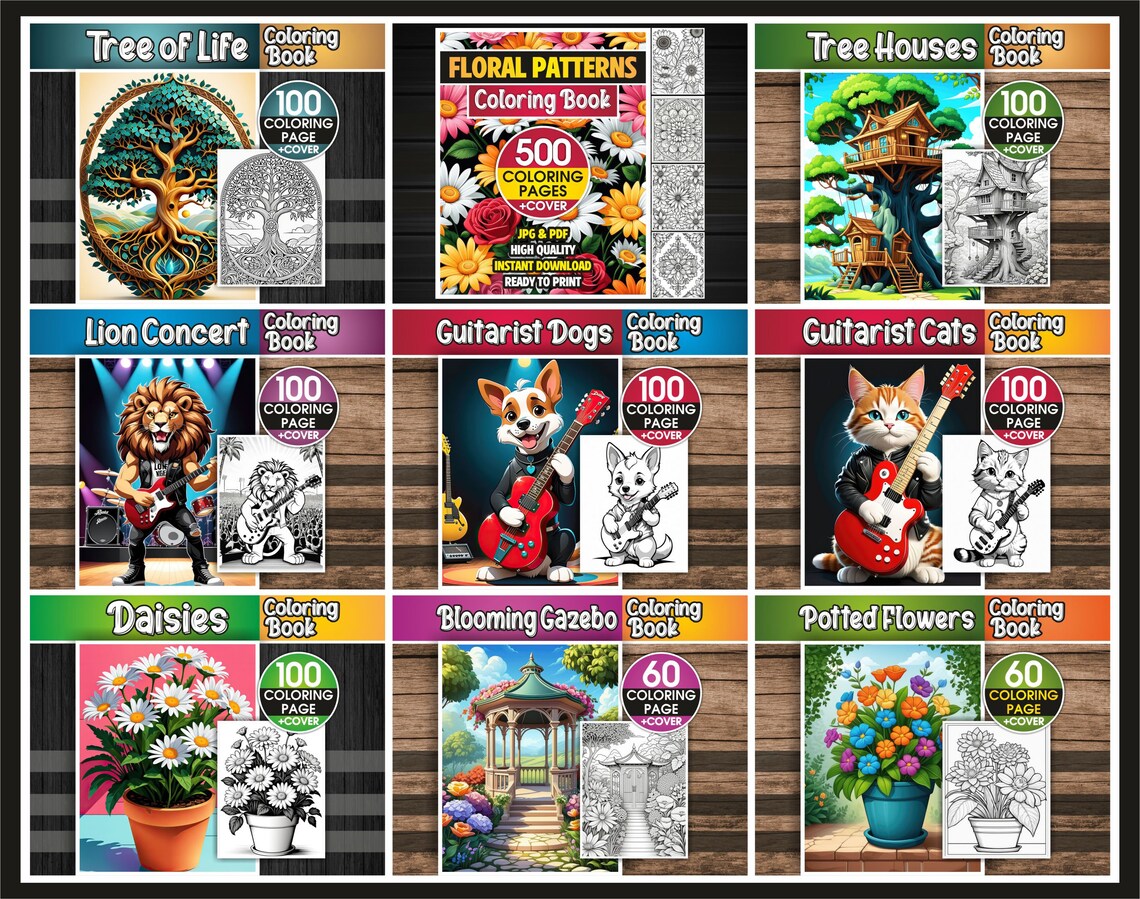 5000 Coloring Pages MEGA BUNDLE 48 Coloring Book Bundle Coloring Books ...