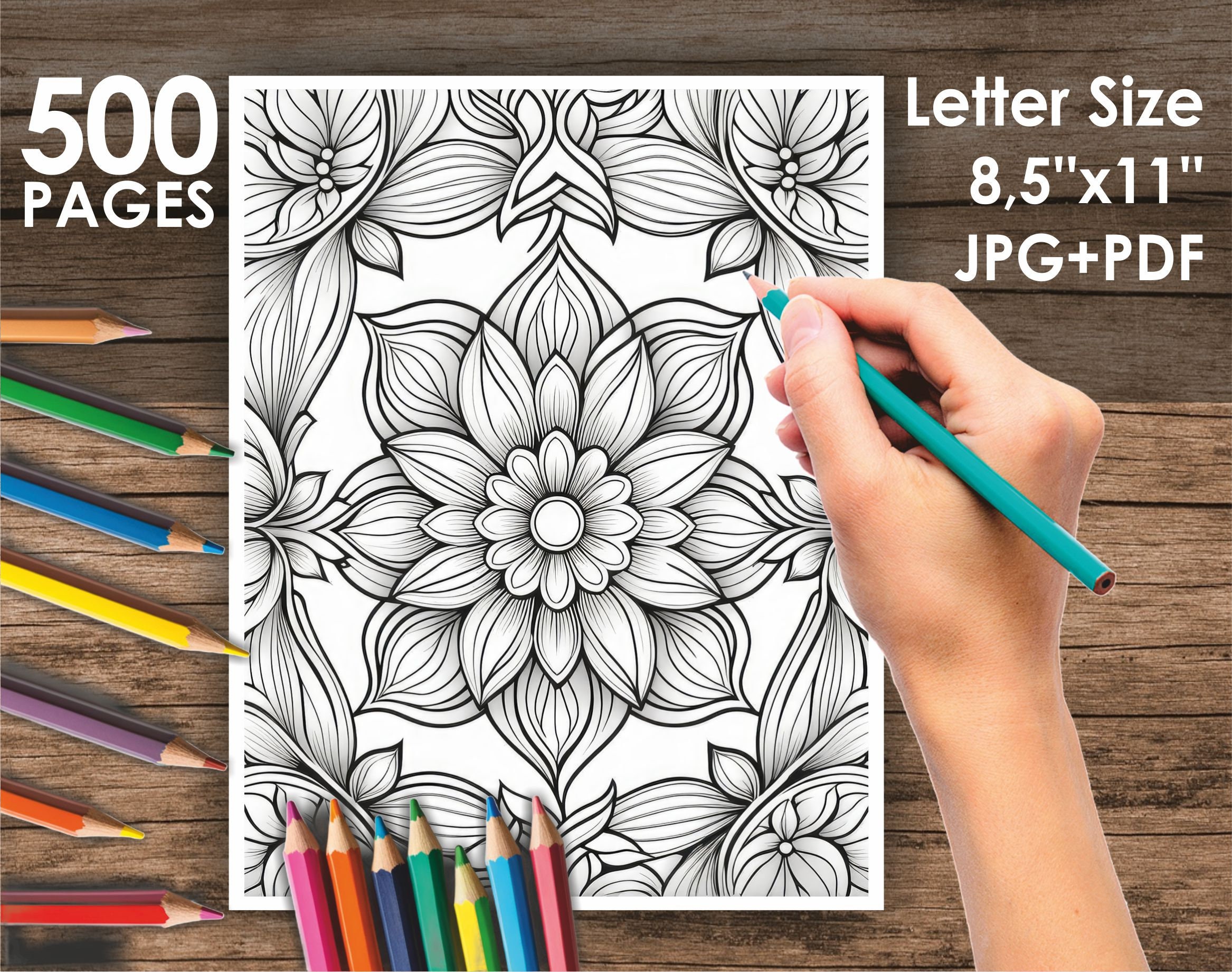 Floral Coloring Book 500 Flower Patterns Coloring Pages for Adults ...