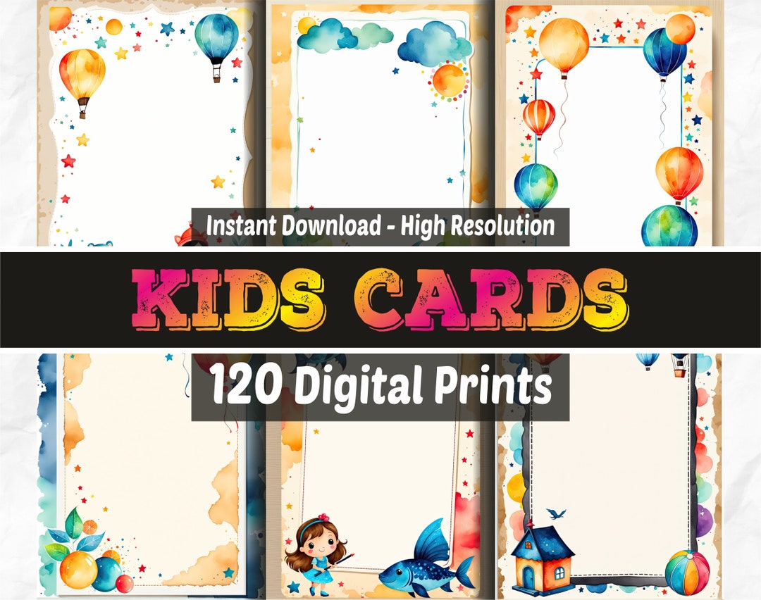 Kids Note Cards - 120 Digital Prints - Digital Papers – Junk Journal ...