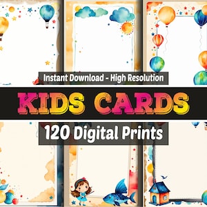 Kids Note Cards - 120 Digital Prints - Digital Papers – Junk Journal ...