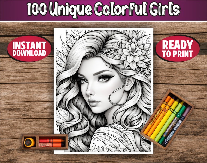 Colorful Girls 2 Coloring Book 100 Colorful Girls Coloring Pages for ...