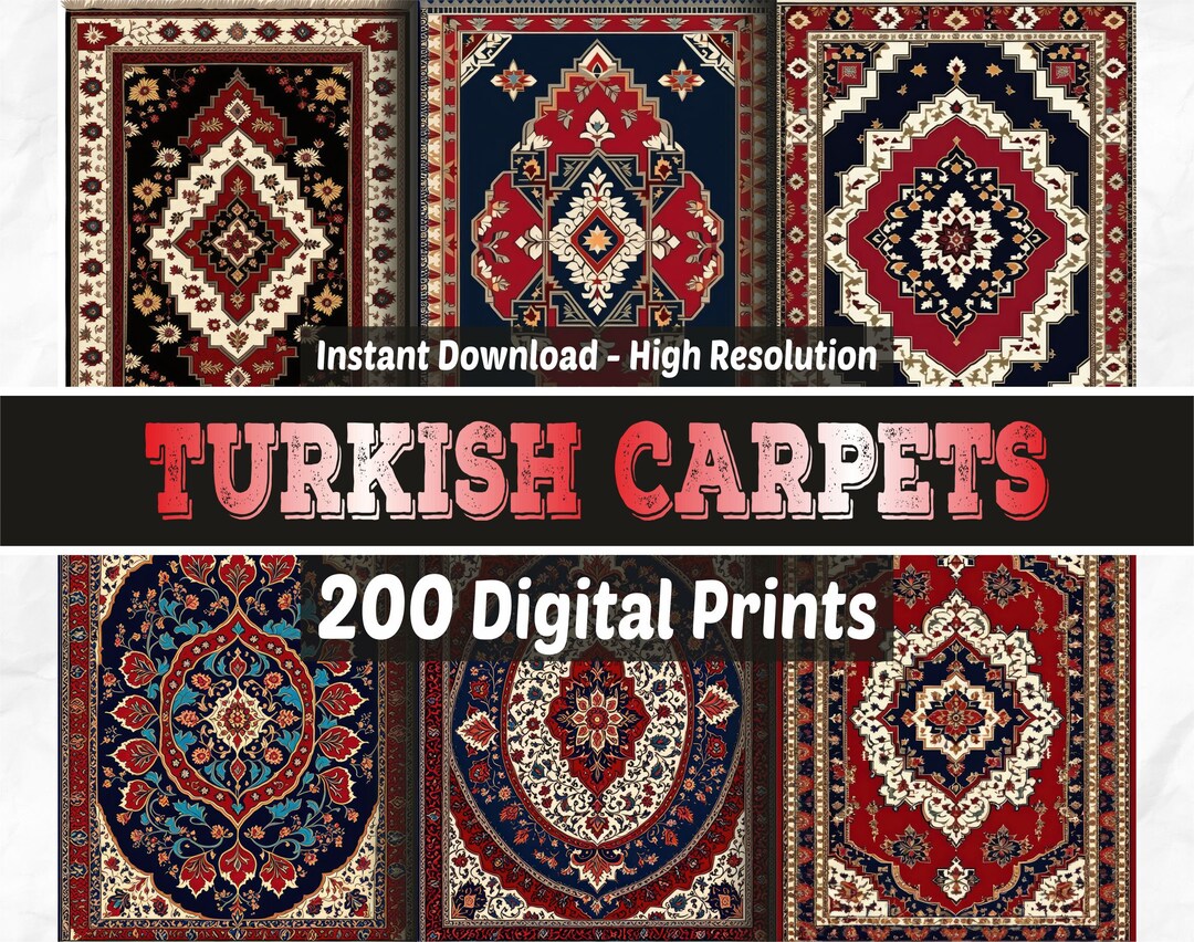 Turkish Carpet Motifs Digital Papers 200 Digital Prints Junk Journal ...
