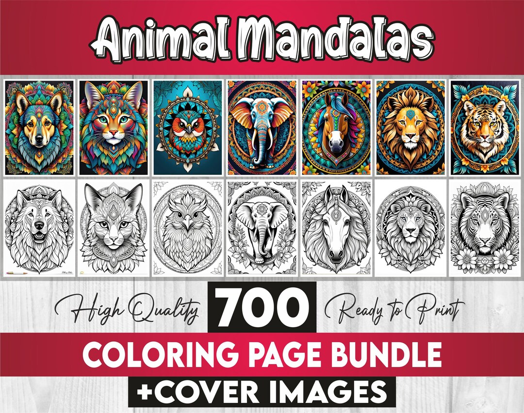 BUNDLE Animal Mandala Coloring Books 700 Animal Mandala Coloring Page ...
