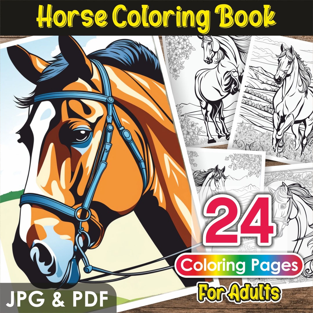 Horse Coloring Book - 24 Horse Coloring Pages for Adults - Instant ...