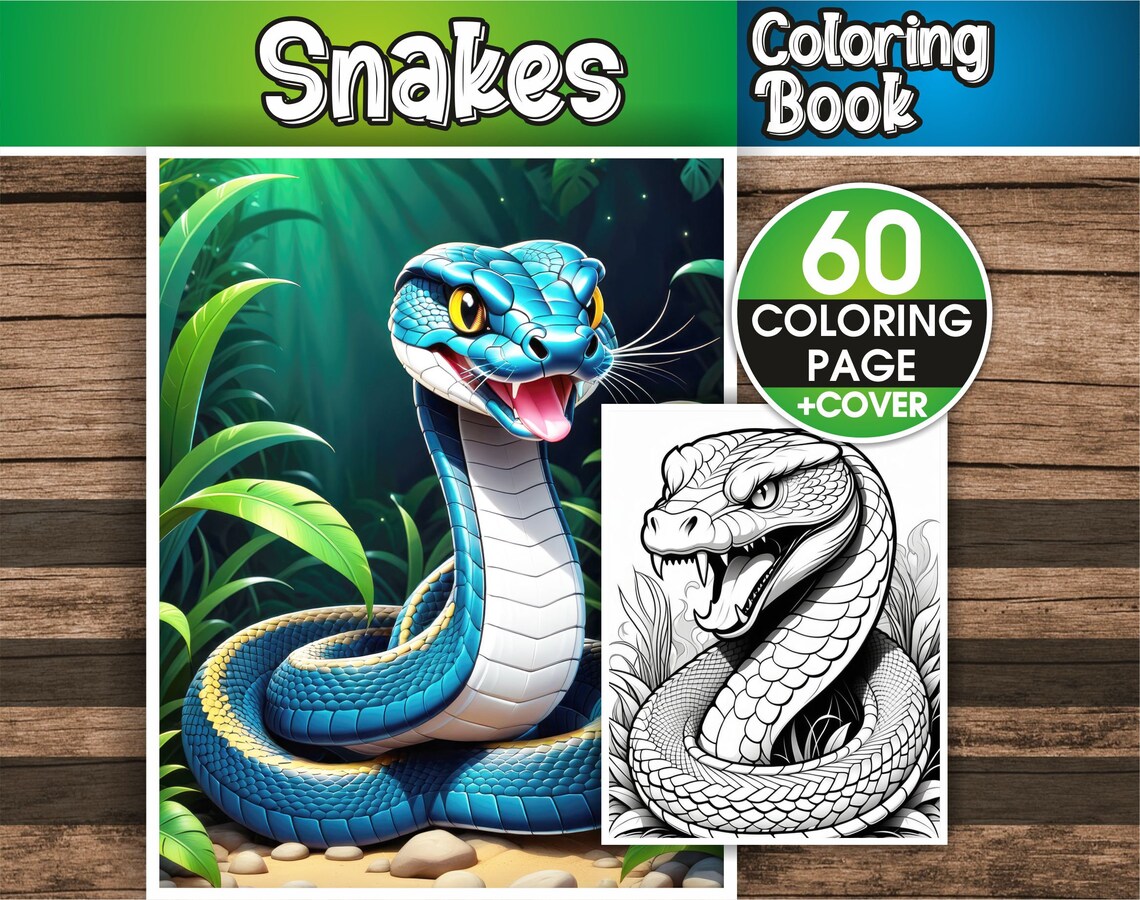 Snakes Coloring Book – 60 Snakes Coloring Pages for Adults & for Kids ...