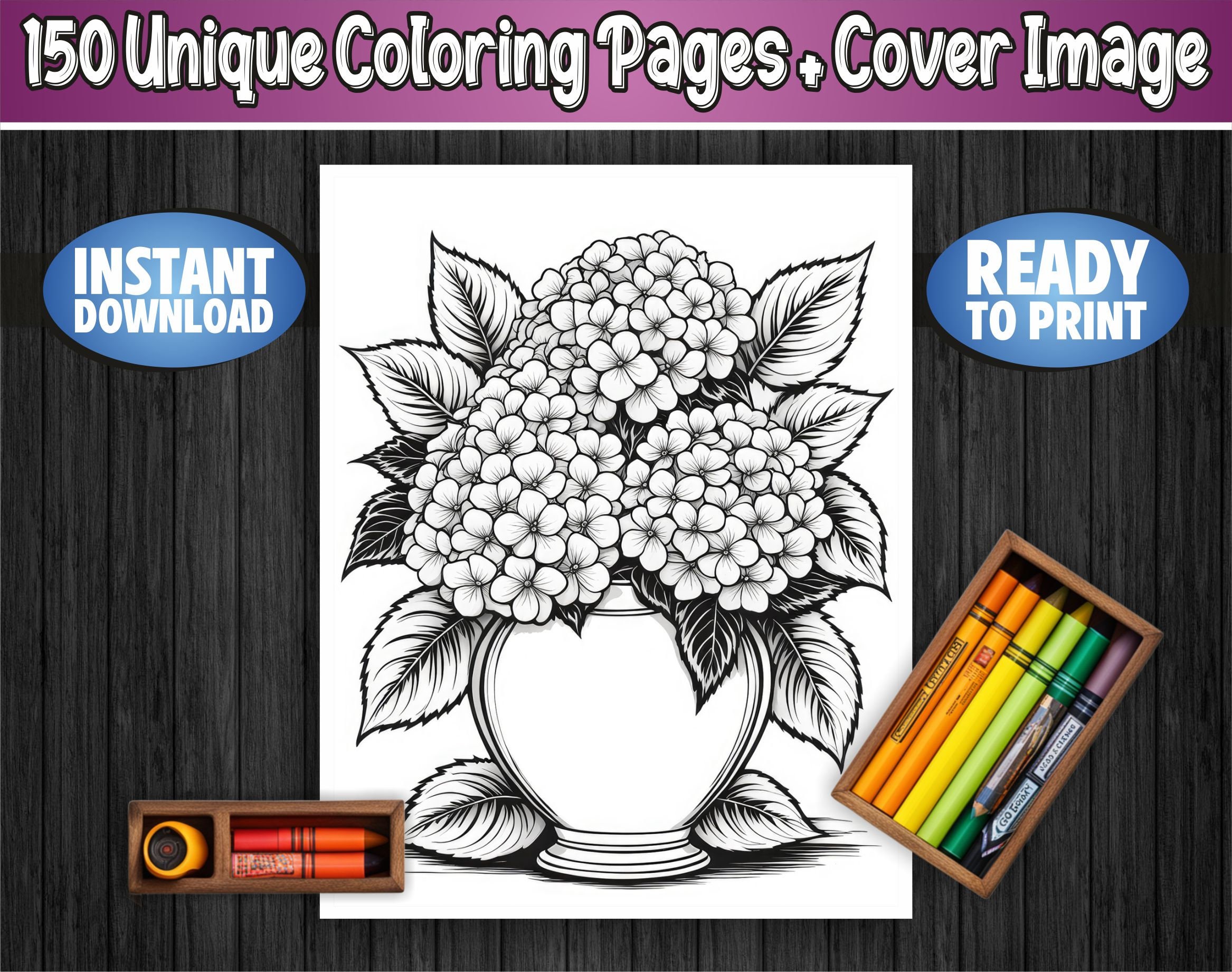 Hydrangea Flowers Coloring Book 150 Hydrangea Flowers Coloring Pages ...