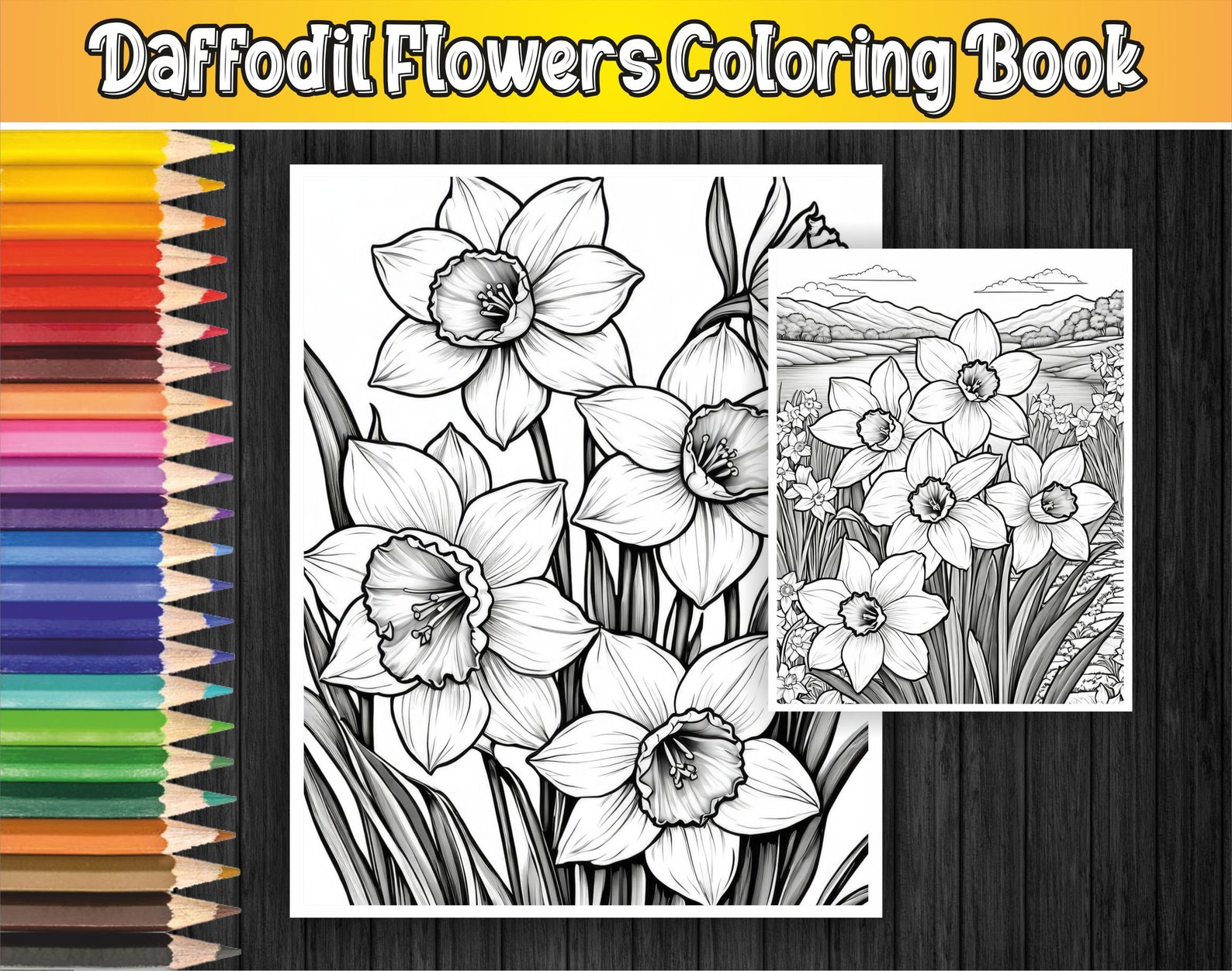 Daffodil Flowers Coloring Book - 150 Printable Pages (PDF + JPG) - Etsy