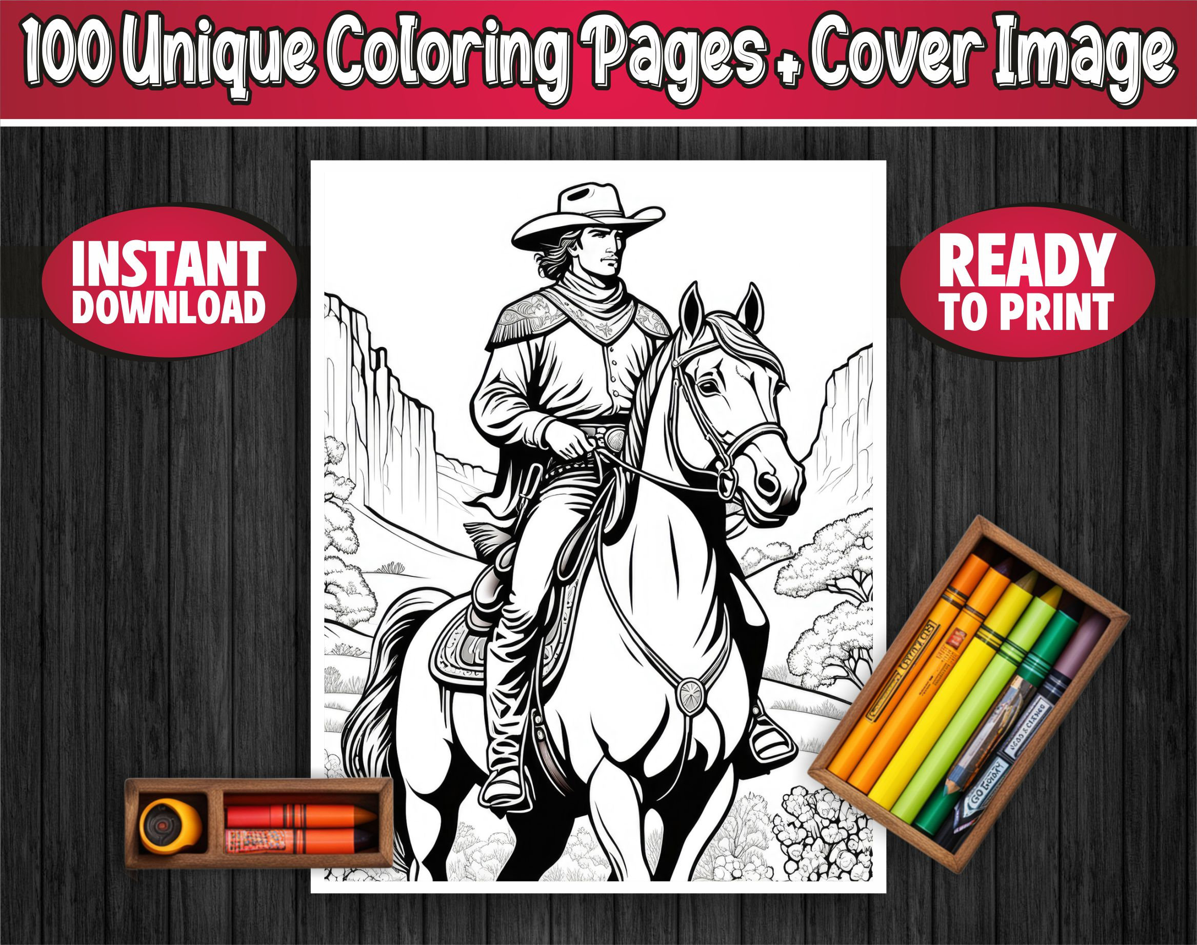 Cowboys Coloring Book 100 Cowboys Coloring Pages Instant Download ...