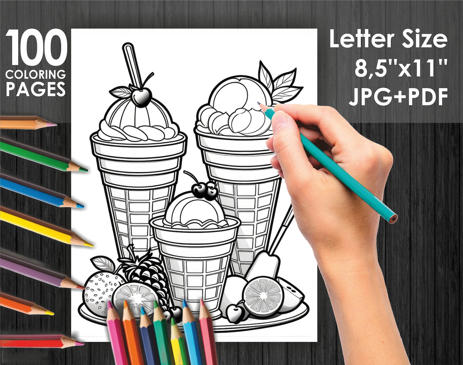 Ice Creams Coloring Book – 100 Ice Creams Coloring Pages - Instant ...
