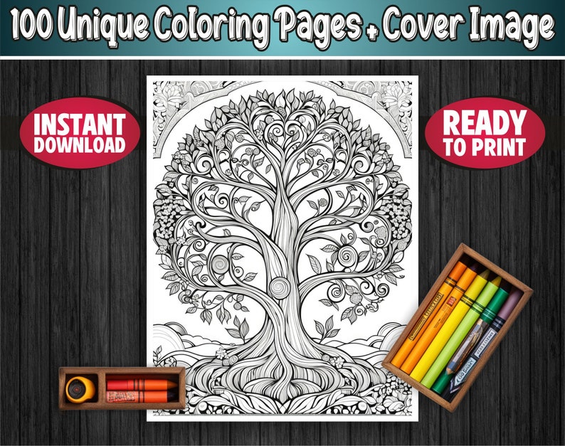 Tree of Life Coloring Book – 100 Tree of Life Coloring Pages - Instant ...