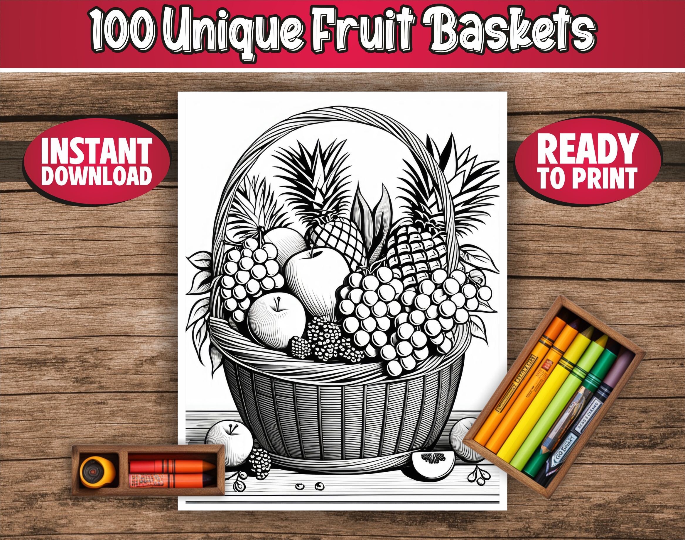 Fruit Baskets Coloring Book 100 Fruit Baskets Coloring Pages Instant ...