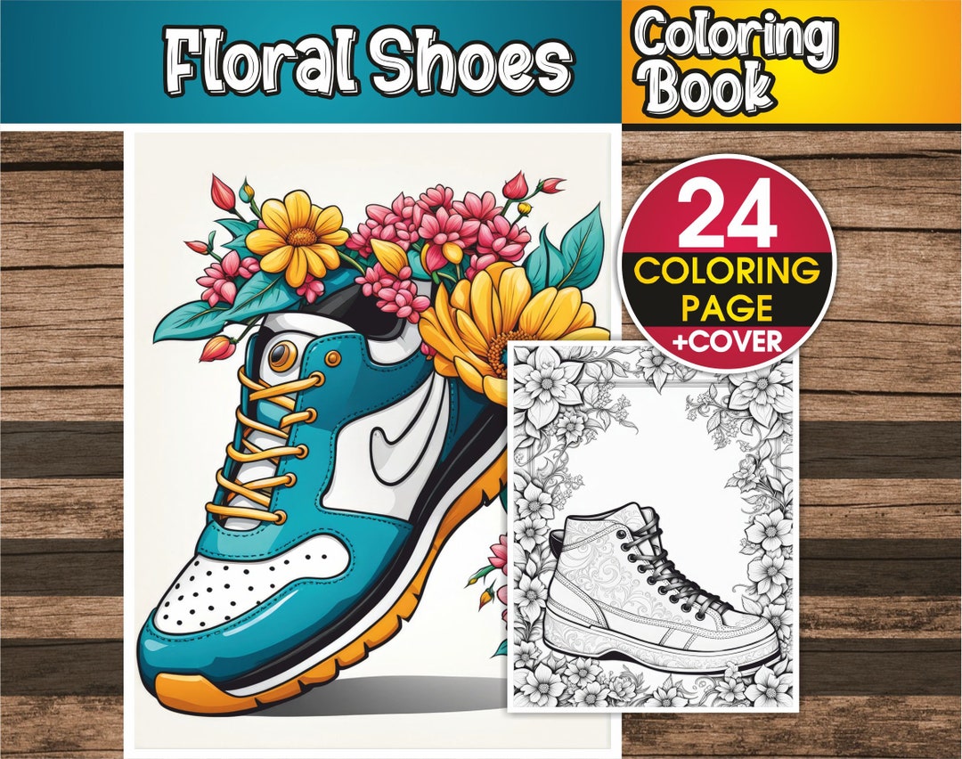Floral Shoes Coloring Book – 24 Printable Pages for Adults & Kids (PDF ...