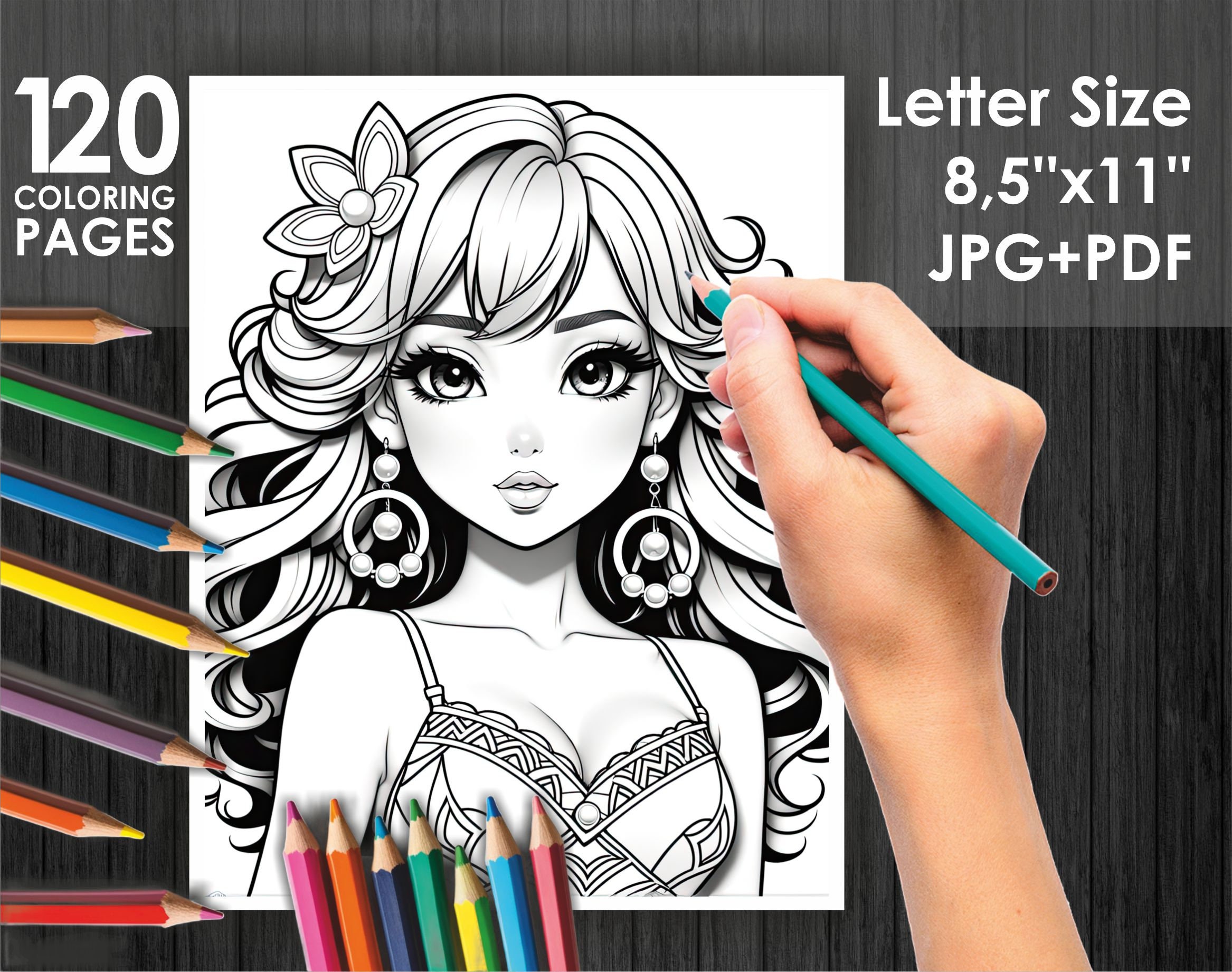 Kawaii Girls Coloring Book 120 Kawaii Girls Coloring Pages Instant ...