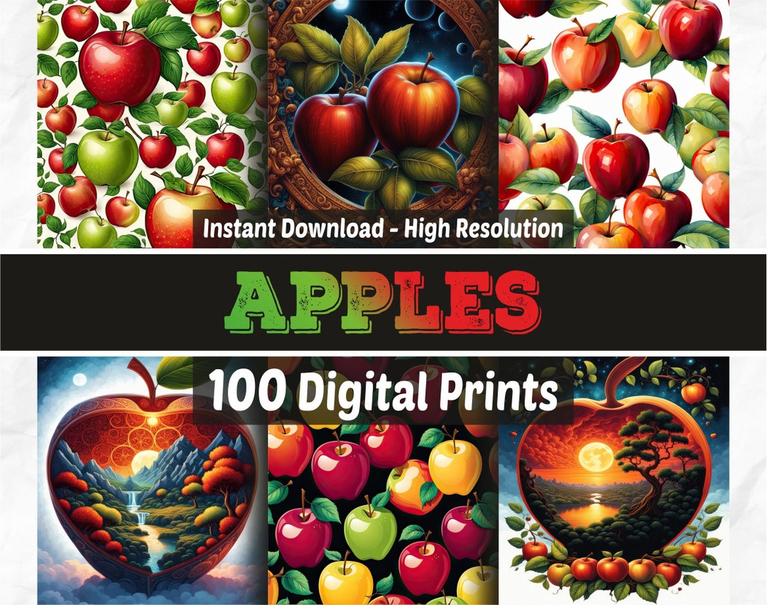 Apples Design Patterns – 100 Apple Digital Papers – 100 Digital Prints ...