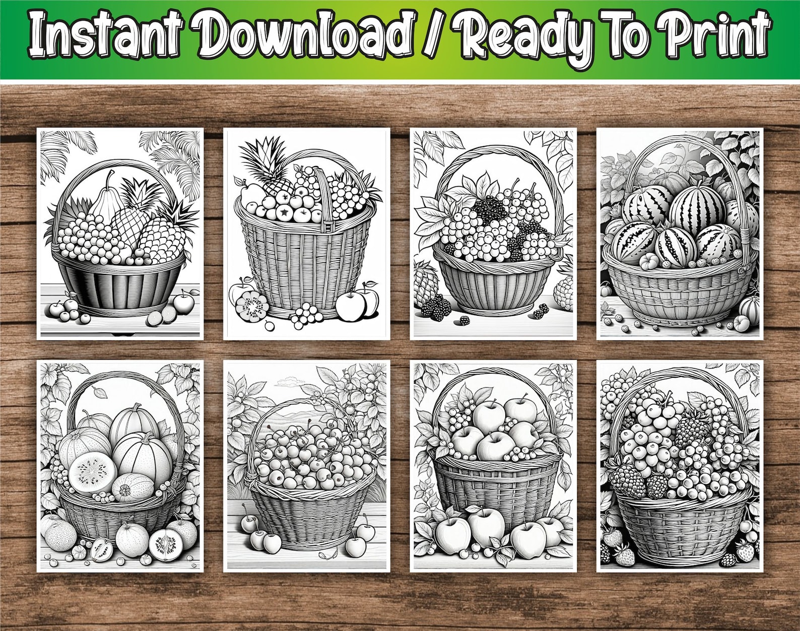 Fruit Baskets Coloring Book 100 Fruit Baskets Coloring Pages Instant ...