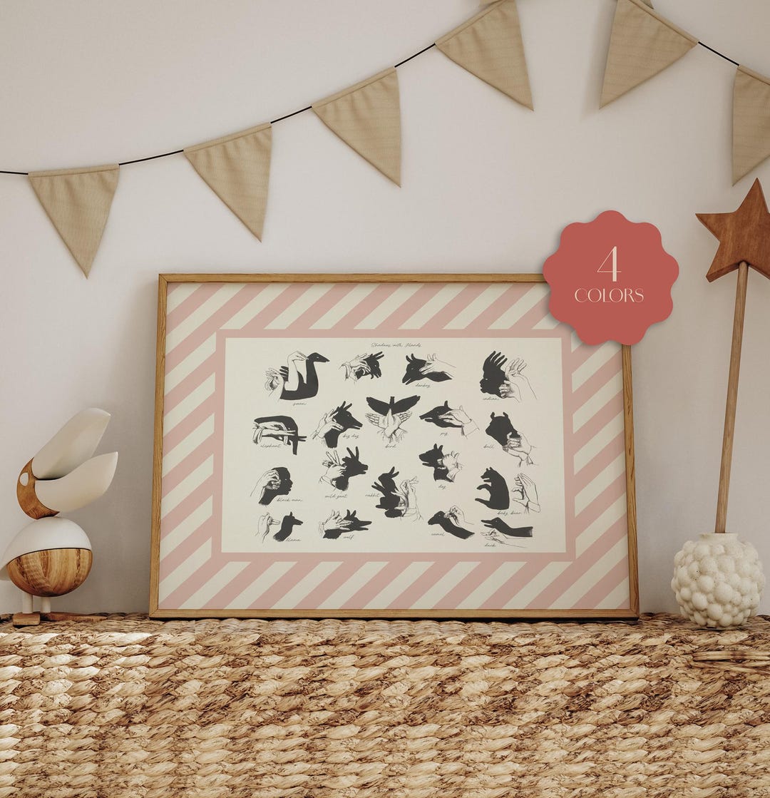 Animal Shadow Puppet Prints Set of Four Pastel Nursery Decor Digital ...