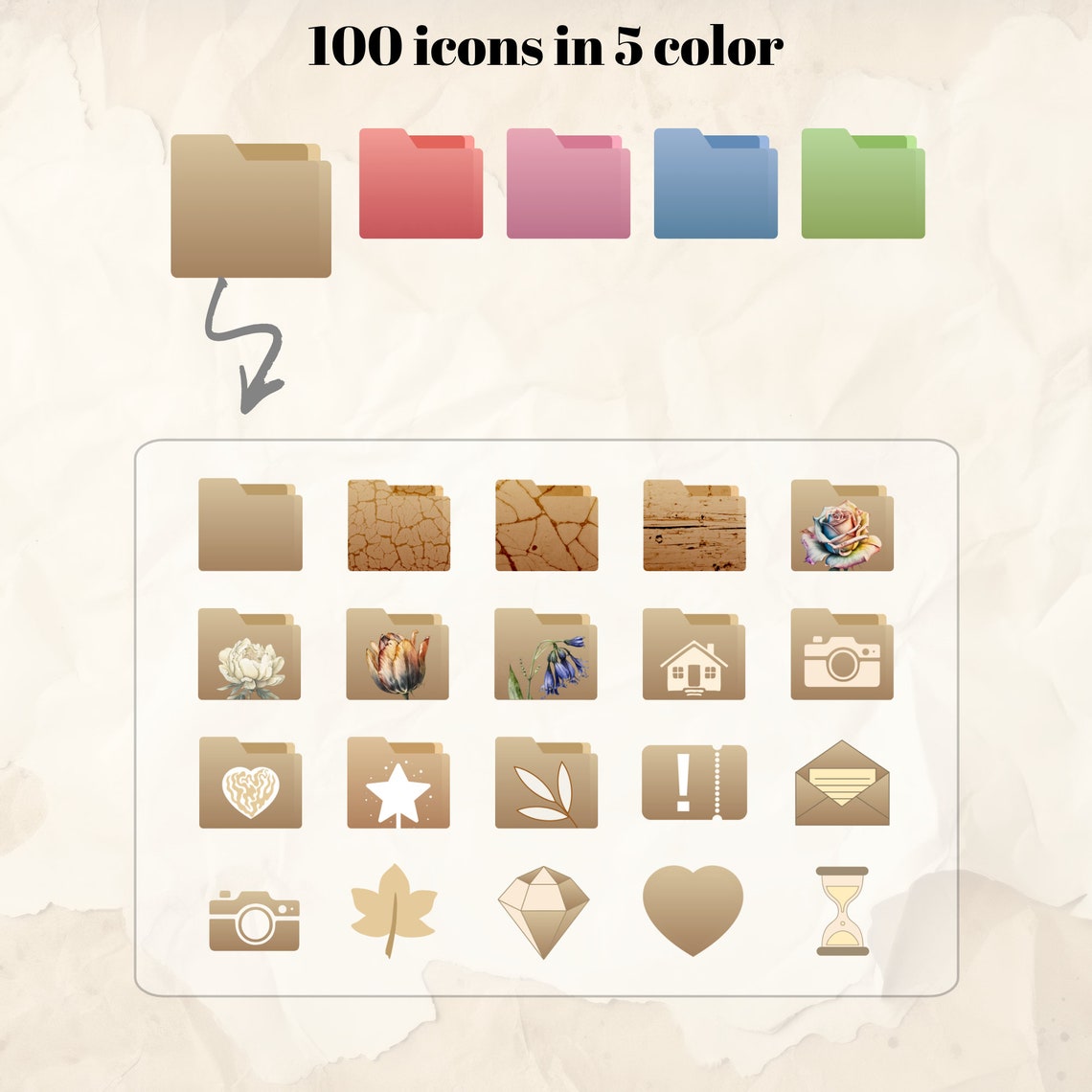 100 Desktop Folder Icons in 5 Colors for MAC and Windows, Pc, Digital ...