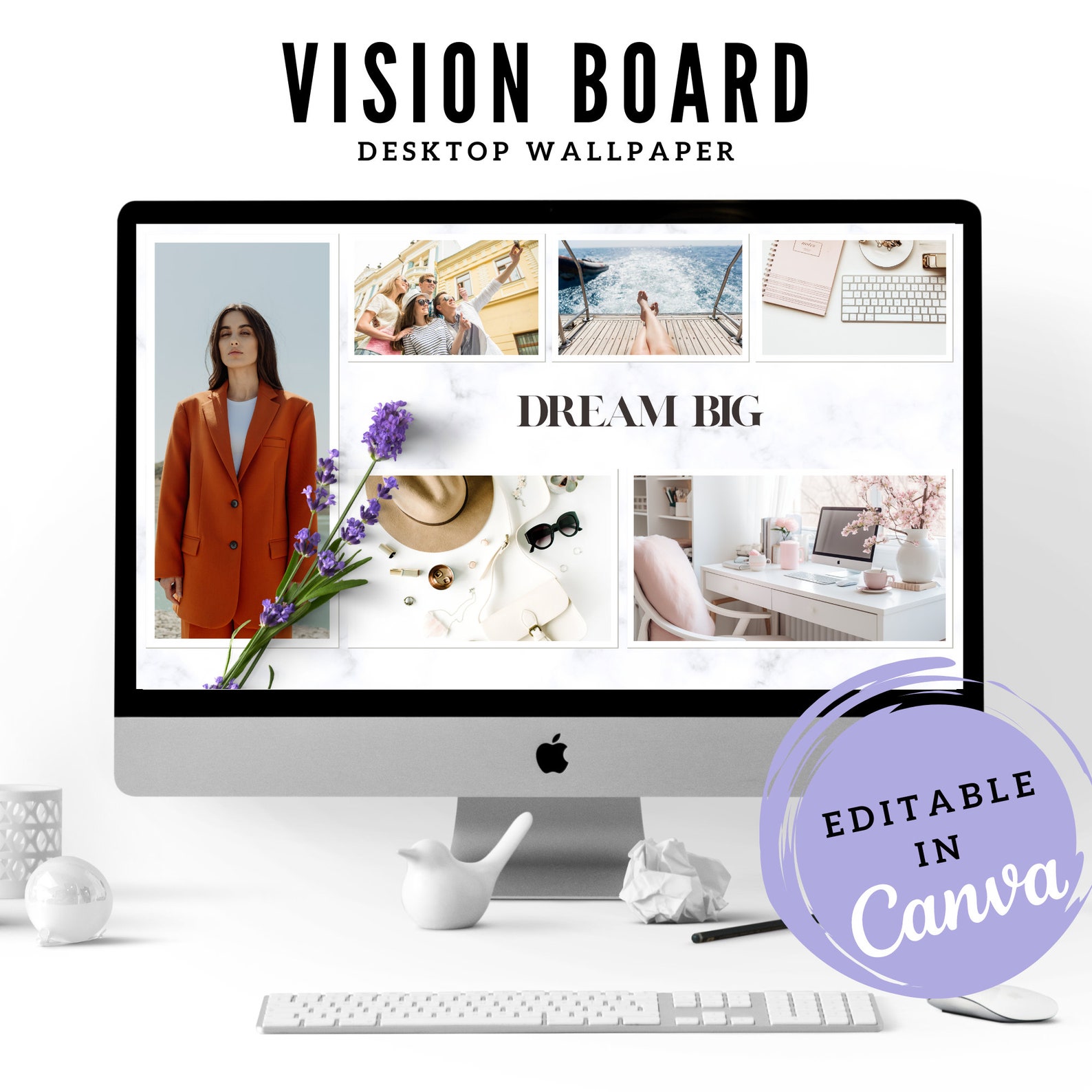Vision Board Desktop Wallpaper, Canva Template, Moodboard Template - Etsy