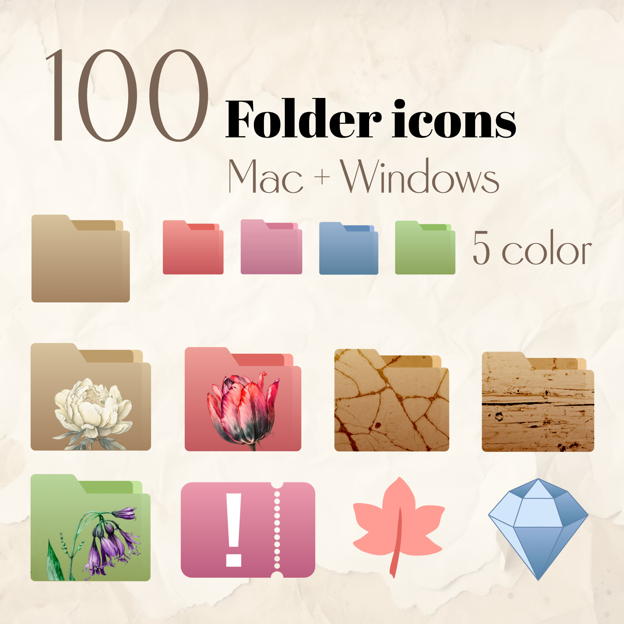 100 Desktop Folder Icons in 5 Colors for MAC and Windows, Pc, Digital ...