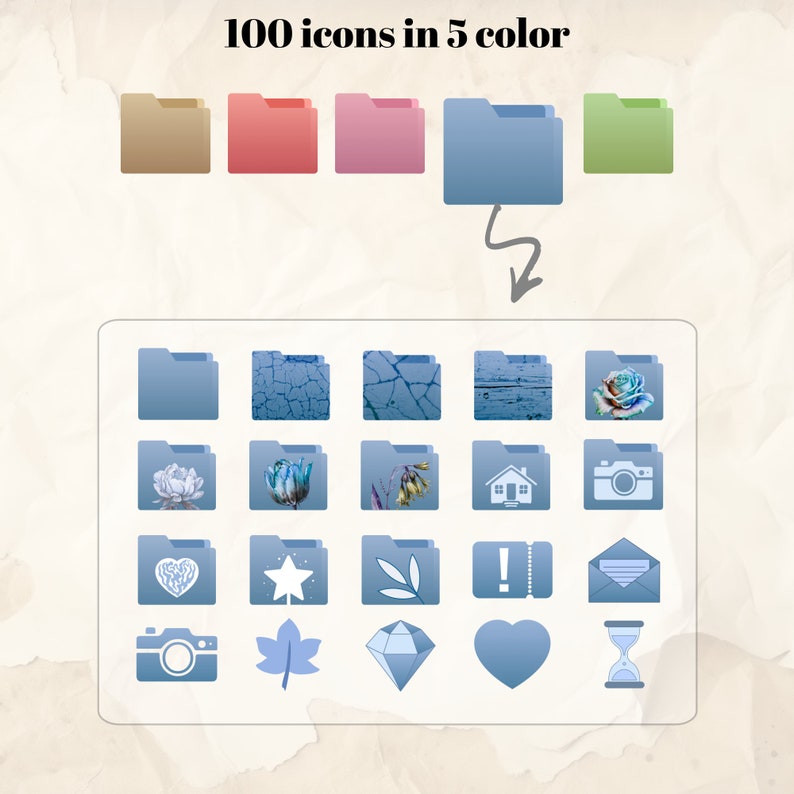 100 Desktop Folder Icons in 5 Colors for MAC and Windows, Pc, Digital ...