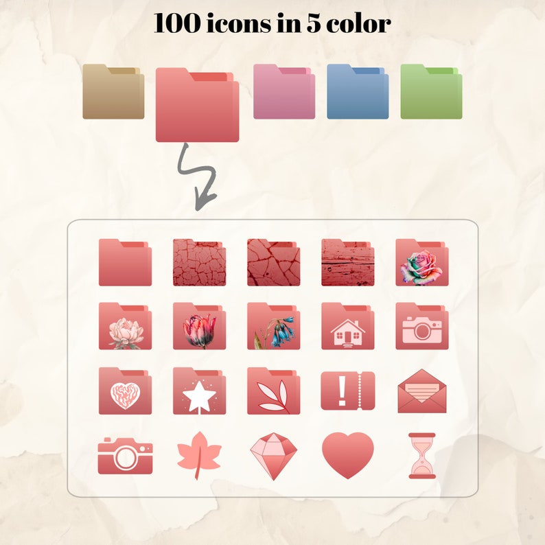 100 Desktop Folder Icons in 5 Colors for MAC and Windows, Pc, Digital ...