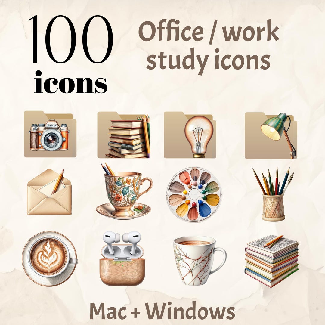 100 Icons Work Office and Study Icons, Desktop Folder Icons, Mac and ...
