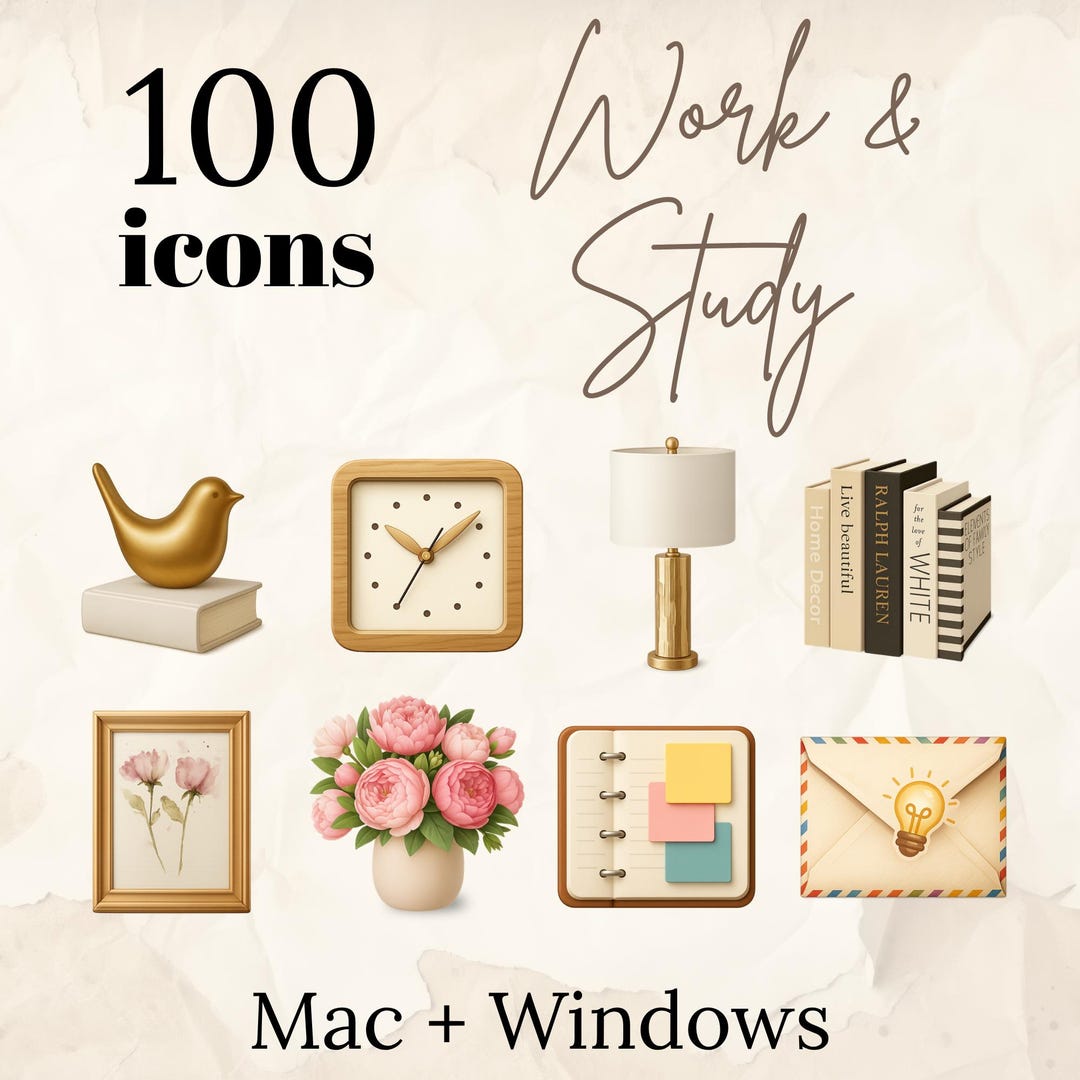 Work & Study Desktop Icons – 100 Minimal Mac and Windows Icons (PNG ...
