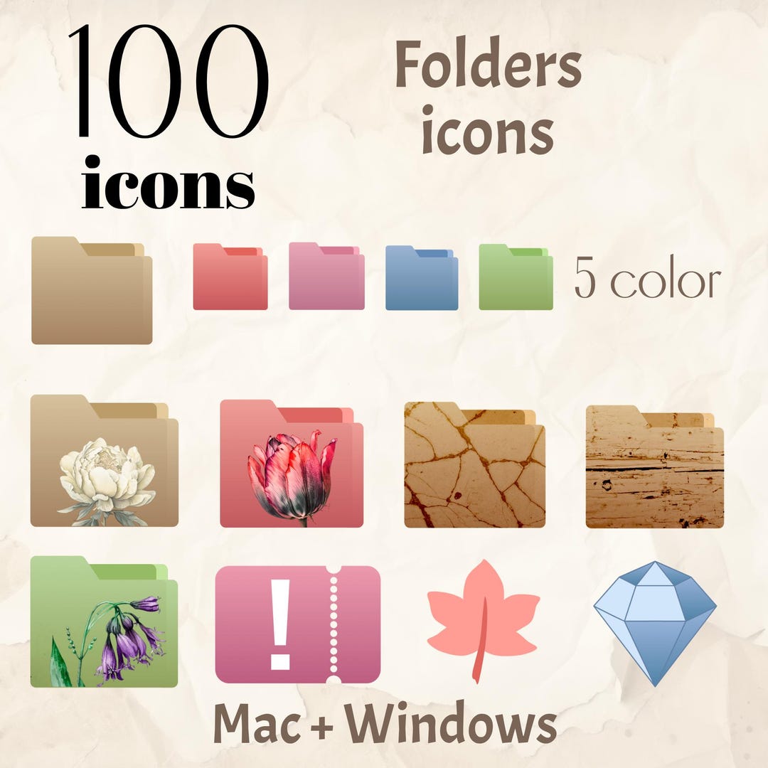 100 Desktop Folder Icons in 5 Colors for MAC and Windows, Pc, Digital ...