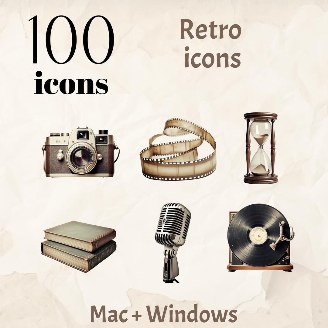 100 Retro Icons, Desktop Icons Set, Mac and Windows, PC - Etsy