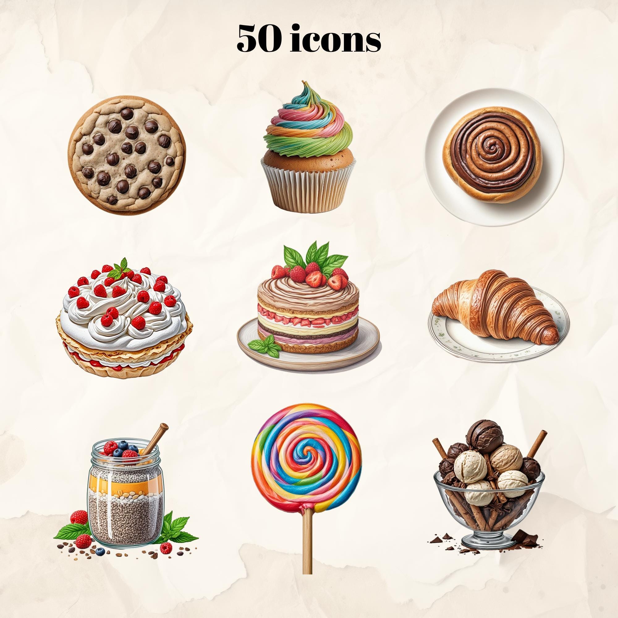 50 Sweets and Desserts Lover Icons, Desktop Icons Set, Mac and Windows ...