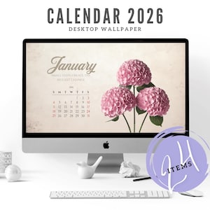 2026 Calendar Desktop Wallpaper for PC, Imac & MacBook | Floral Digital ...