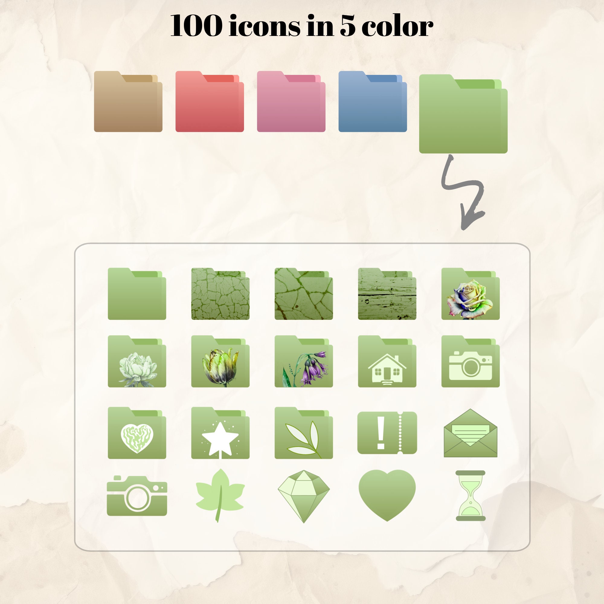 100 Desktop Folder Icons in 5 Colors for MAC and Windows, Pc, Digital ...