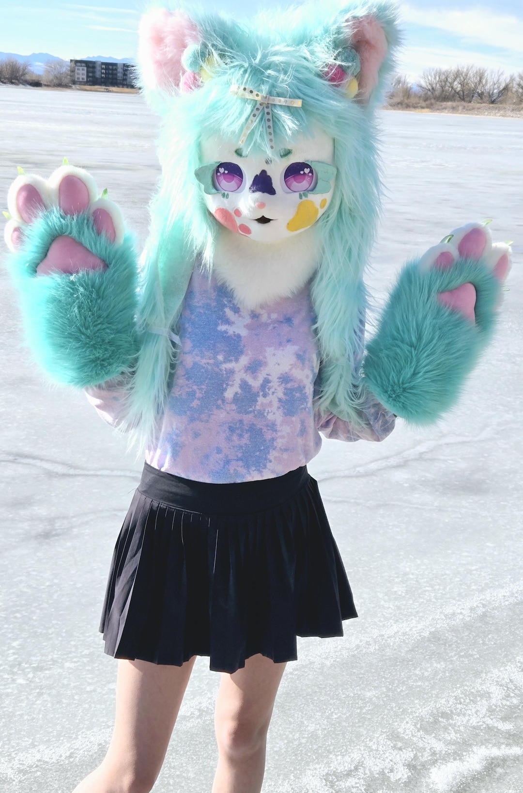 Kigurumi Fursuit Head & Paws Turquoise Cat Painter - Etsy