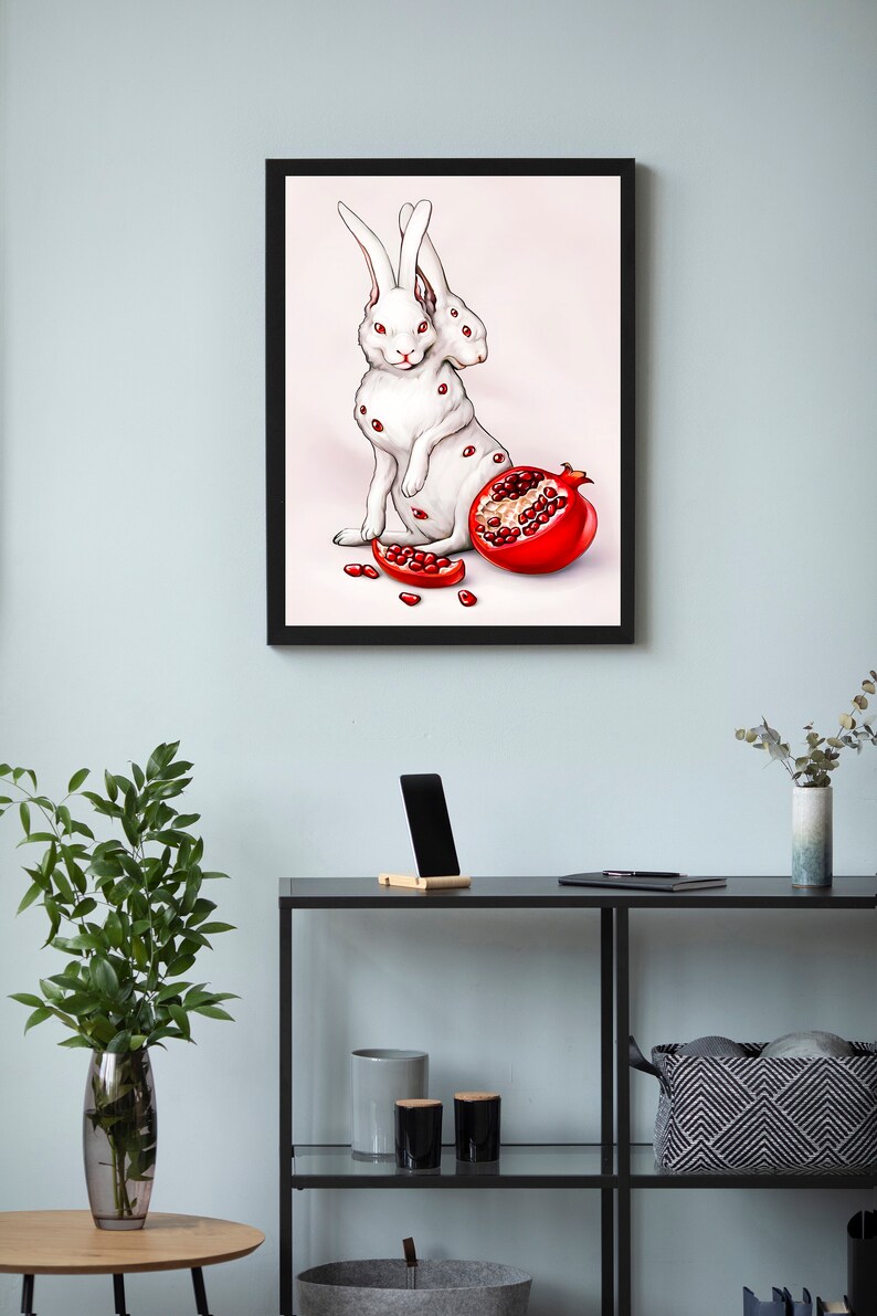 Scary White Rabbit Poster, Gothic Rabbit Poster, Rabbit With Red Eyes ...