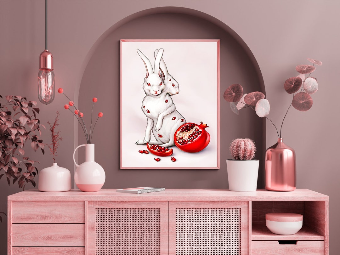 Scary White Rabbit Poster, Gothic Rabbit Poster, Rabbit With Red Eyes ...