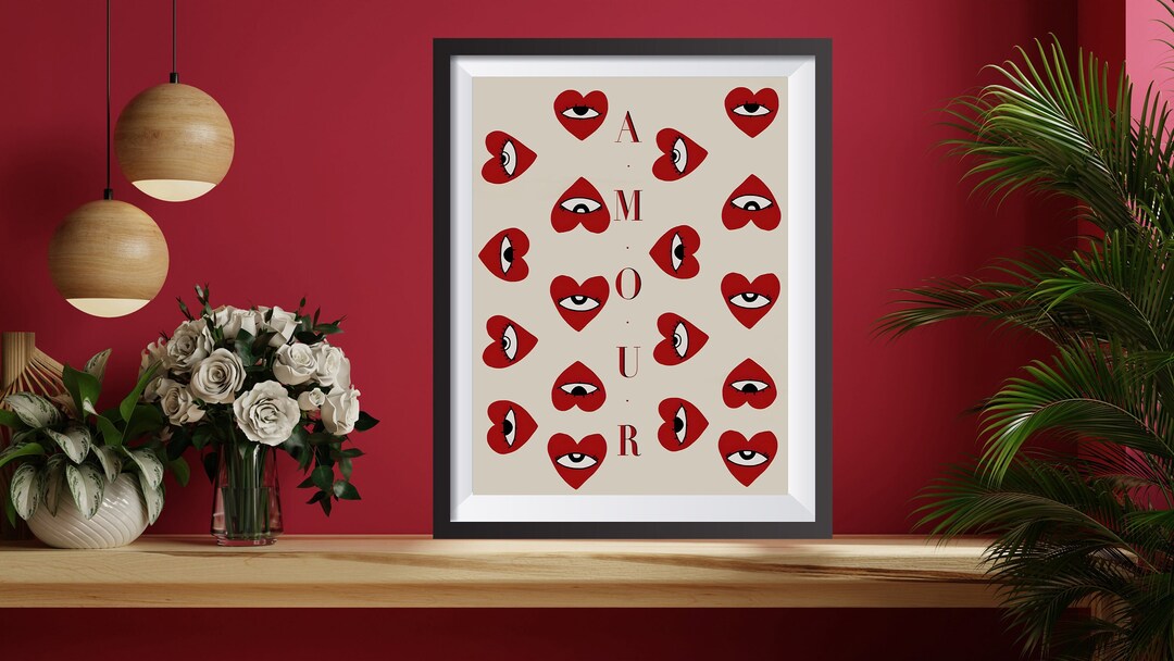 Valentines Day Poster, Amour Heart Poster, Valentines Day Love Amour ...
