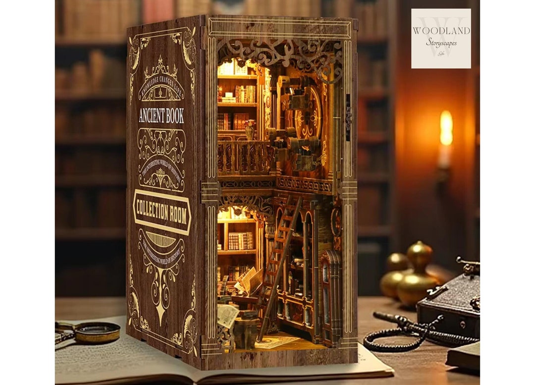 DIY 3D Book Nook Kit With LED Lights | Ancient Book Library Bookshelf ...