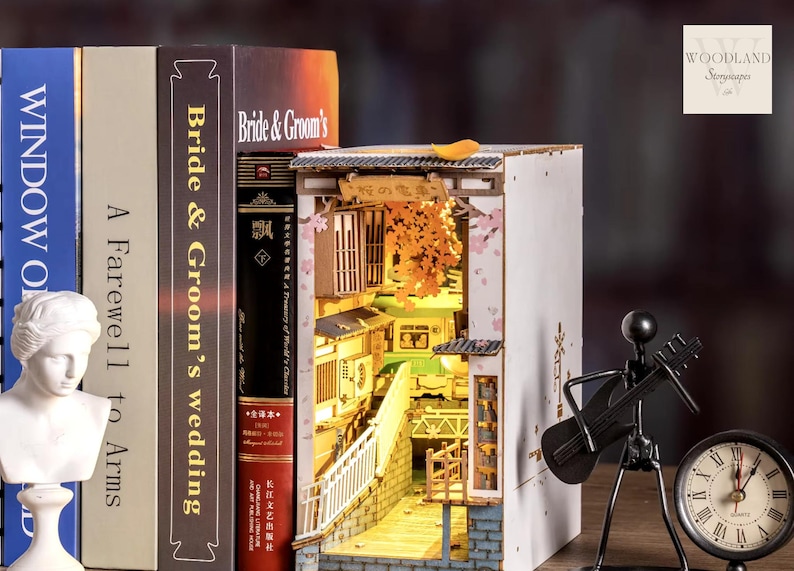 Sakura Tram Book Nook Kit / Bookshelf Diorama DIY Miniature | Craft Kits for Adults, Home Decor ...