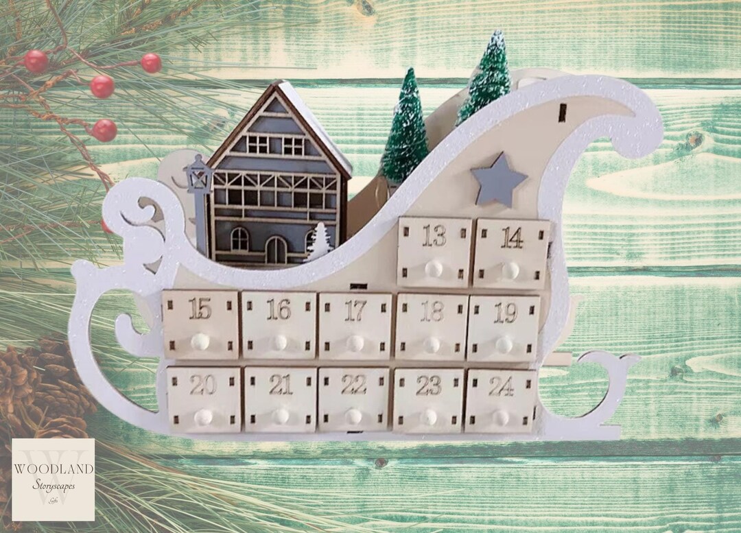 Santa Sleigh Wooden Advent Calendar - 24 Drawers for a Festive ...