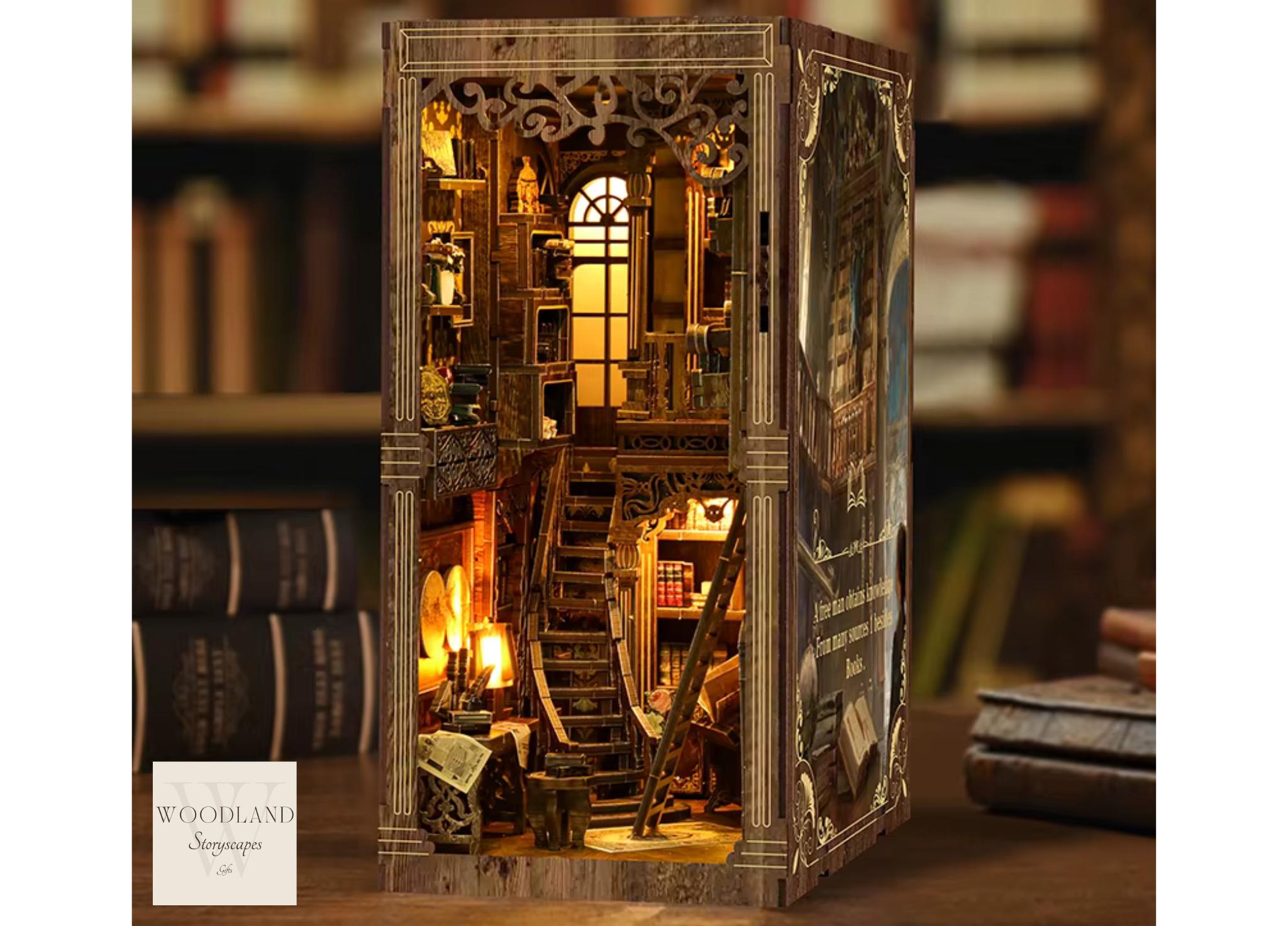DIY 3D Book Nook Kit With LED Lights | Ancient Book Library Bookshelf ...