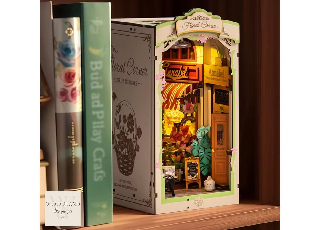 Floral Corner DIY Book Nook Miniature Dollhouse Insert – 3D Wooden ...