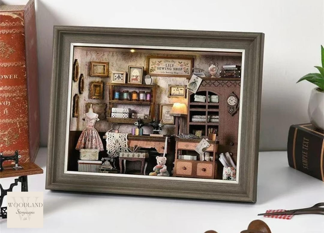 DIY 3D Book Nook Kit Shop | Lily Sewing Shop Miniature Room With LED ...