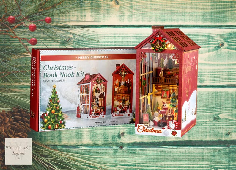 DIY Book Nook Kit Christmas Scenery – Festive Book Shelf Insert for ...