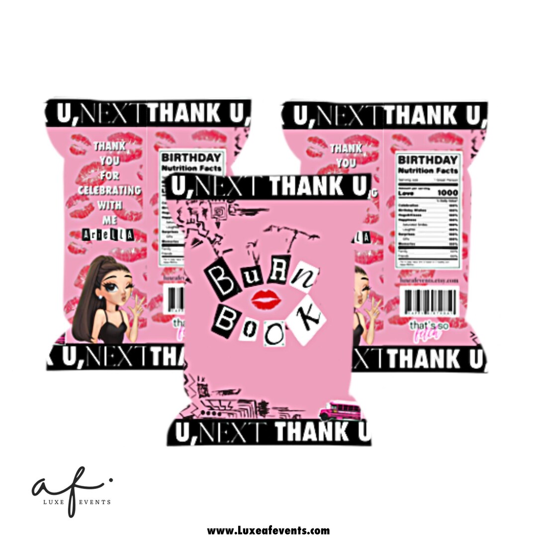 Mean Girls Burn Book Chip Bag Birthday Party Potato Labels Labels ...